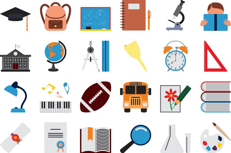 School elements set flat Royalty Free Vector Image