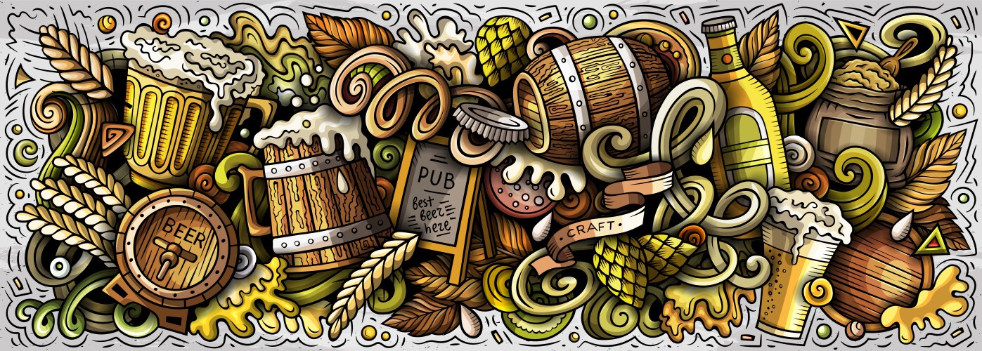 Beer doodle cartoon funny banner Royalty Free Vector Image