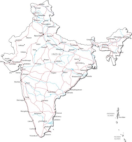 India map of black contour curves Royalty Free Vector Image