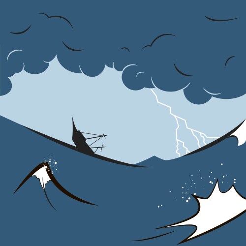 Cartoon stormy seascape rainfall and lightning Vector Image