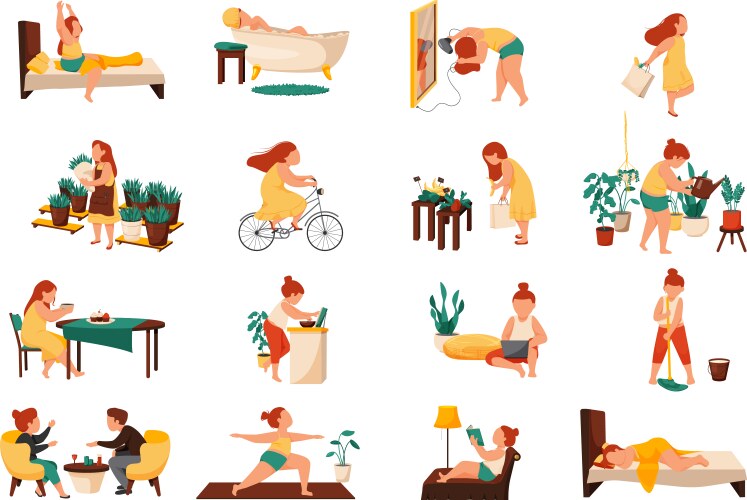 Preschool kid daily routine activities set cute Vector Image