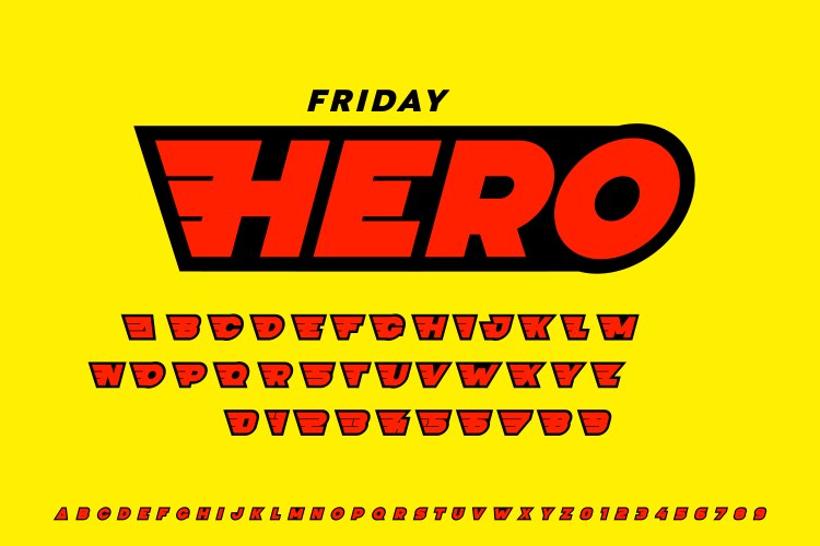Comic book style superhero display font Royalty Free Vector