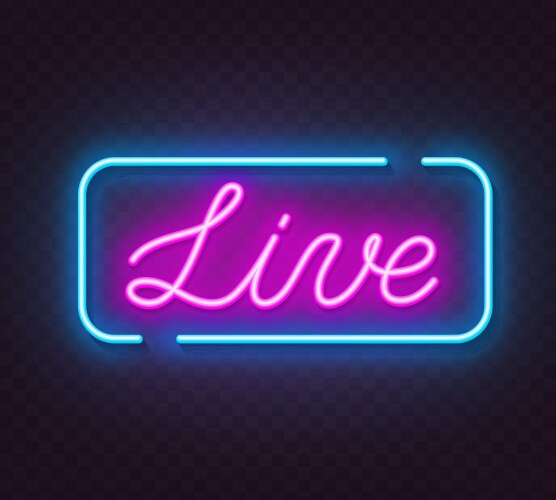 Neon sign live stream design element light banner Vector Image
