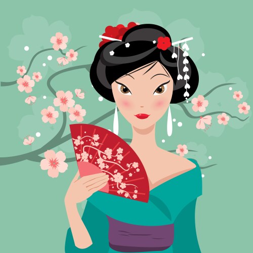 Traditional Japanese Geisha Seamless Pattern Vector Image