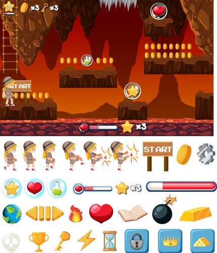 Platform game background template with items Vector Image