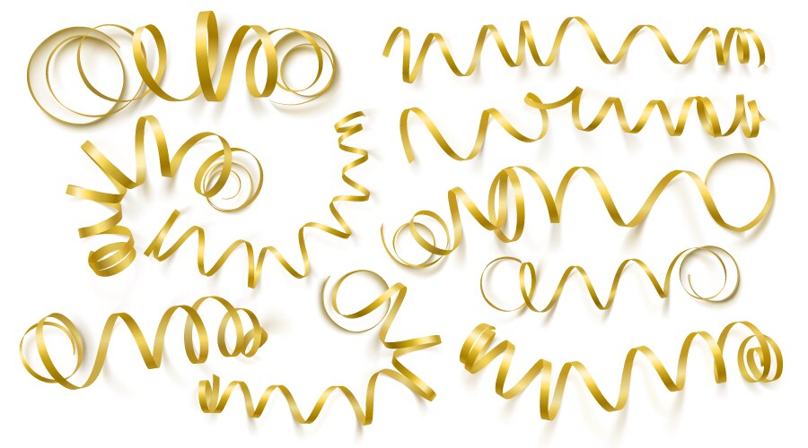 Set realistic gold ribbons on grey background Vector Image