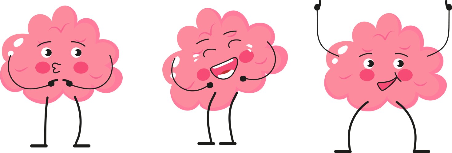 Cartoon brain emoji emotion brainy set Royalty Free Vector