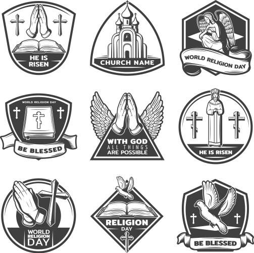 Set of religious signs cross with dove holy Vector Image