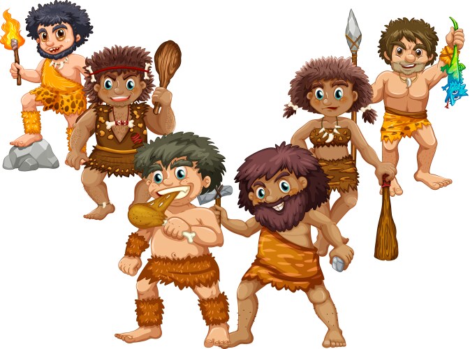 Cavemen cartoon sitting isolated on white Vector Image