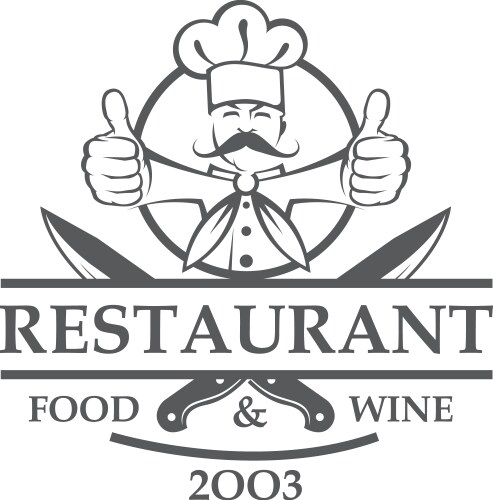 Chef head and crossed knives cooking emblem Vector Image