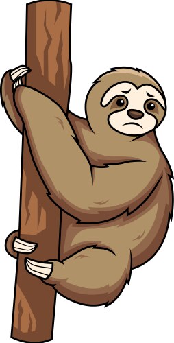 Sloth hanging from tree branch cartoon clip art Vector Image