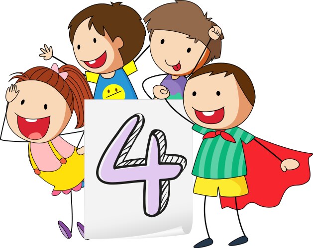 Groovy math number four 4 retro cartoon character Vector Image