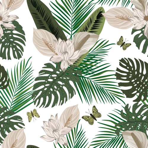 Seamless tropical pattern white background Vector Image