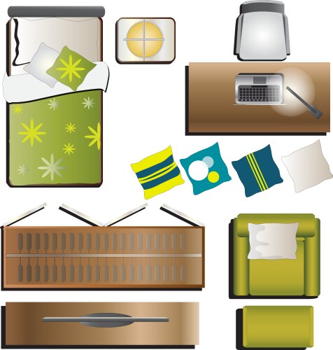 Bedroom top view set 4 for interior Royalty Free Vector