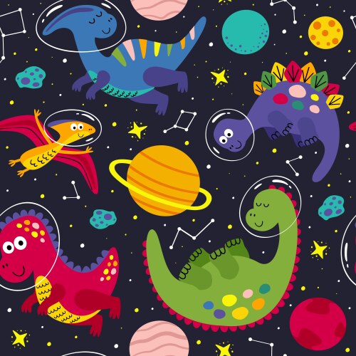 Cute smiling planets in outer space seamless Vector Image