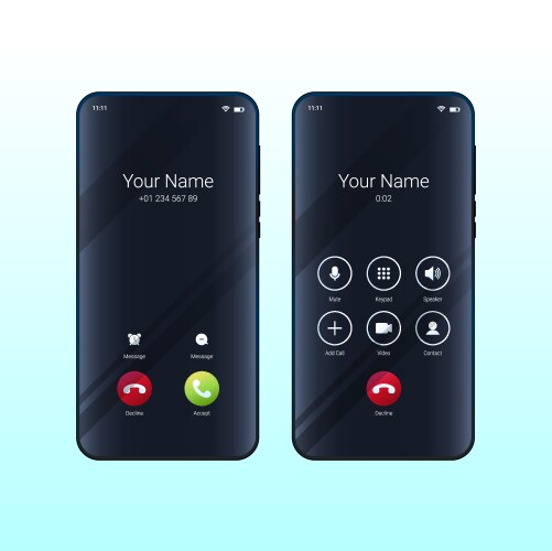 Gradient phone call screen interface Royalty Free Vector