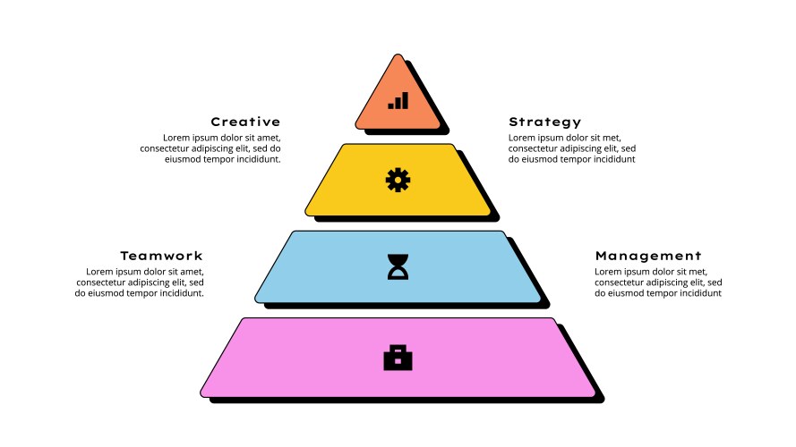 Neobrutalism pyramid infographic element with 3 Vector Image