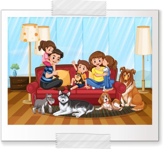 Happy cartoon family walking dog in park Vector Image