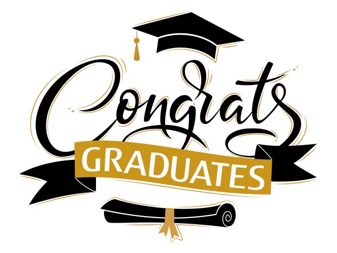 Congrats graduates round banner with students Vector Image