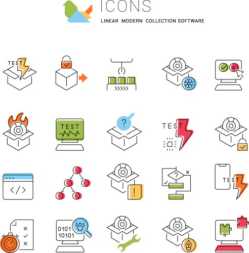 Set flat line icons seo and web design Royalty Free Vector
