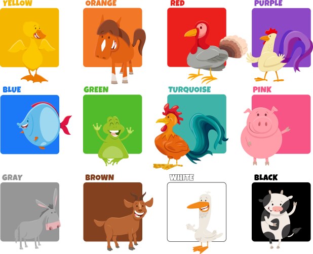 Basic colors educational page with animals Vector Image