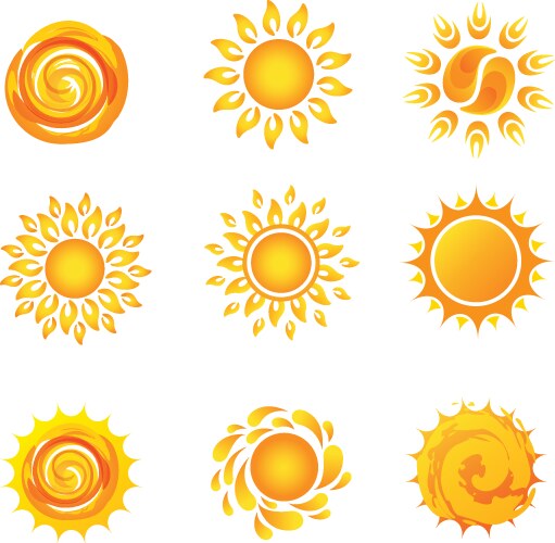 Sun hand draw icon set Royalty Free Vector Image