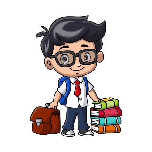 Cute happy school boy cartoon Royalty Free Vector Image