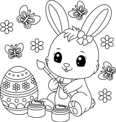 Cute kawaii bunny and baby coloring page Vector Image