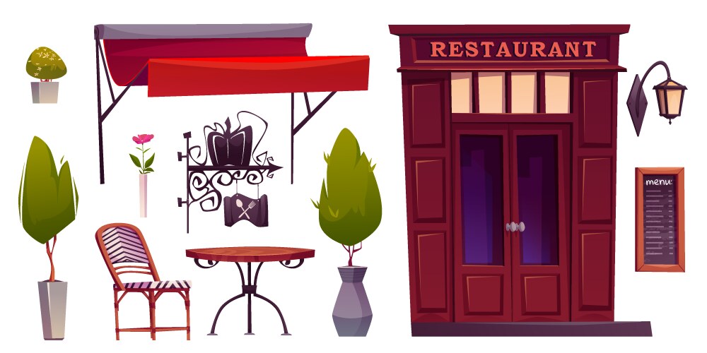 City restaurant facade at evening cartoon Vector Image