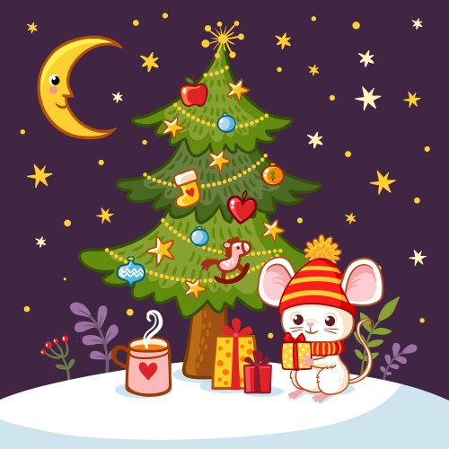 With trees and moon in cartoon Royalty Free Vector Image