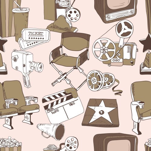 Cartoon cute hand drawn cinema seamless pattern Vector Image
