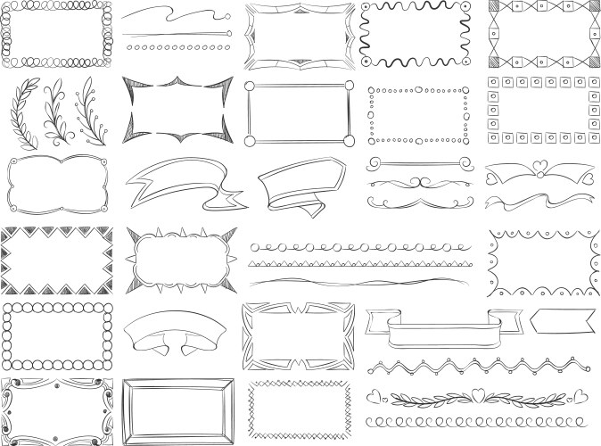 Pen drawing seamless borders and design elements Vector Image