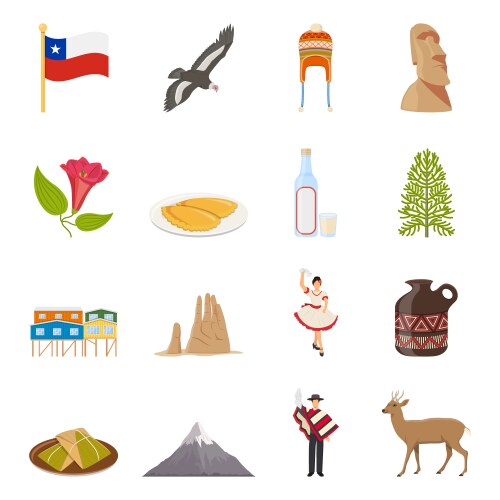 Big set with landmarks animals symbols of chile Vector Image