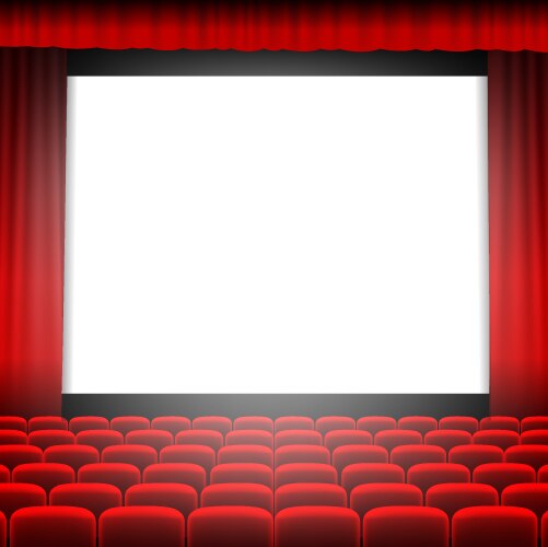 Cinema auditorium with screen and red seats Vector Image
