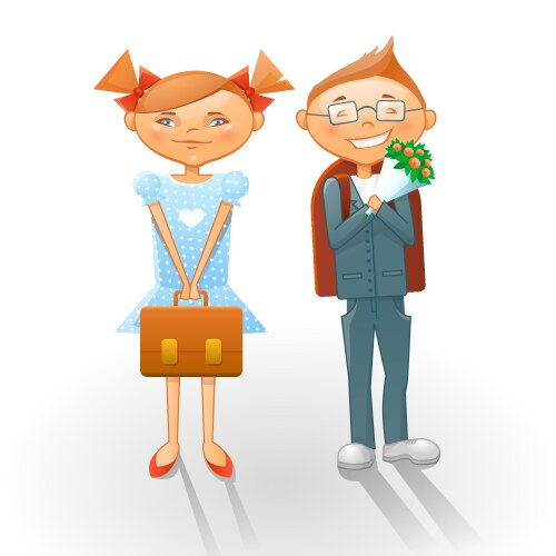 Cute schoolkids in blue uniform studying at school