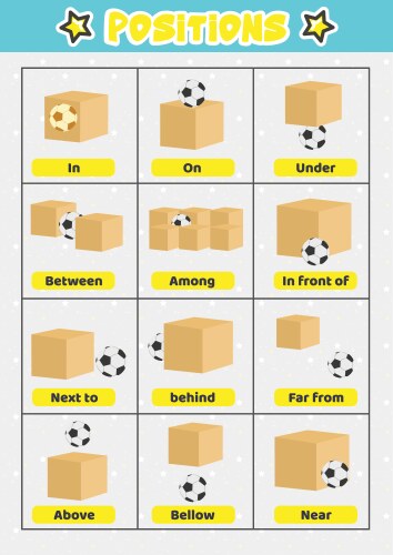 Preposition of place funny penguins cartoon set Vector Image