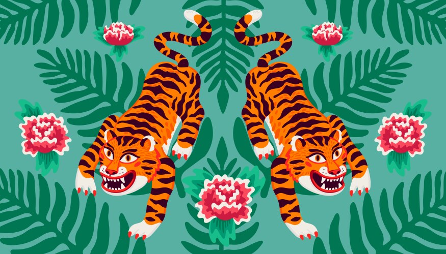 Asian tiger symmetrical composition tigers Vector Image