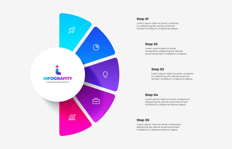 Semicircle pie chart divided into 5 parts concept Vector Image