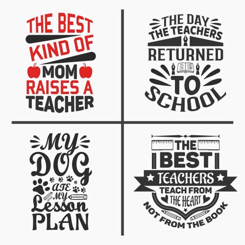 Teacher lettering typographic quotes design bundle