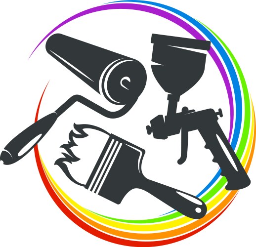 Painter with tools symbol Royalty Free Vector Image