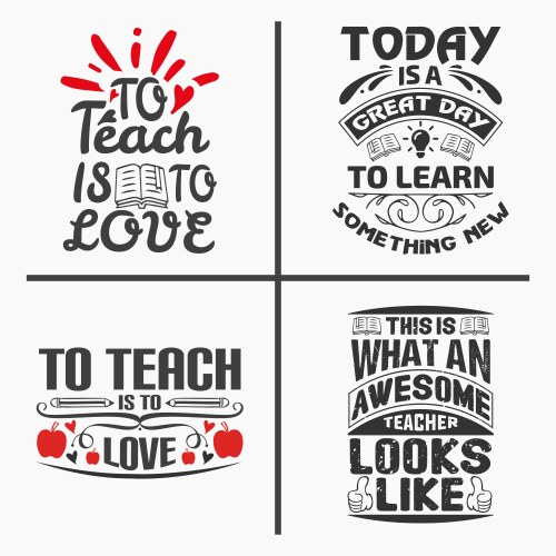 Teacher lettering typographic quotes design bundle