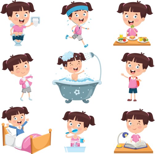 Kids daily routine activities Royalty Free Vector Image