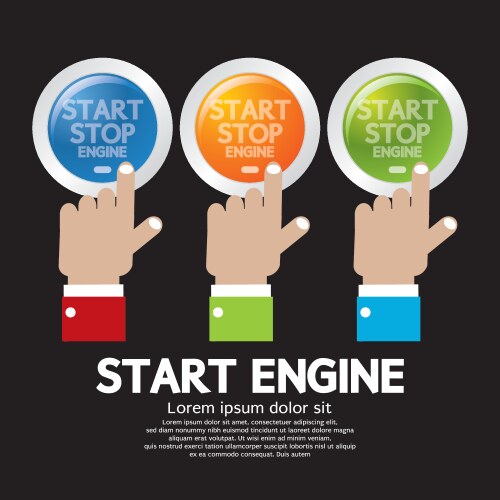 Cartoon finger pushing start button Royalty Free Vector