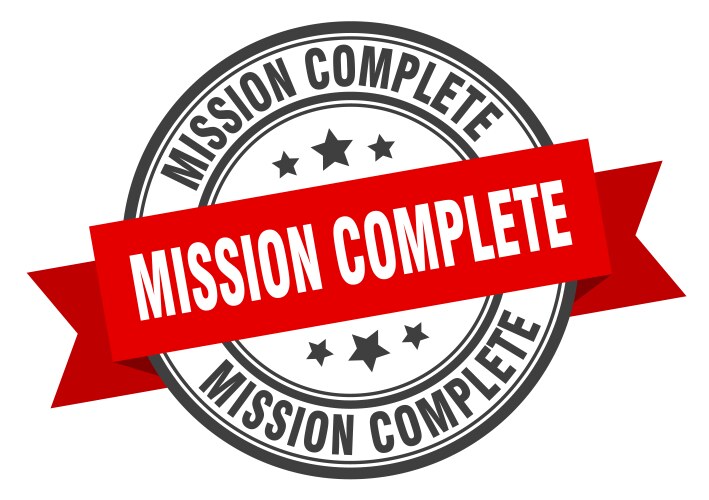 Mission complete red label Royalty Free Vector Image