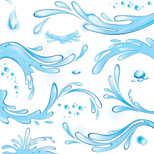 Set water splashes and flows Royalty Free Vector Image