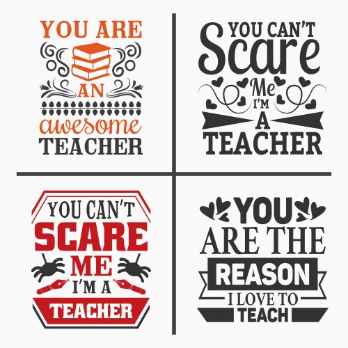 Teacher lettering typographic quotes design bundle