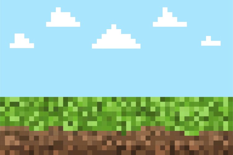 Pixel minecraft style land background concept Vector Image