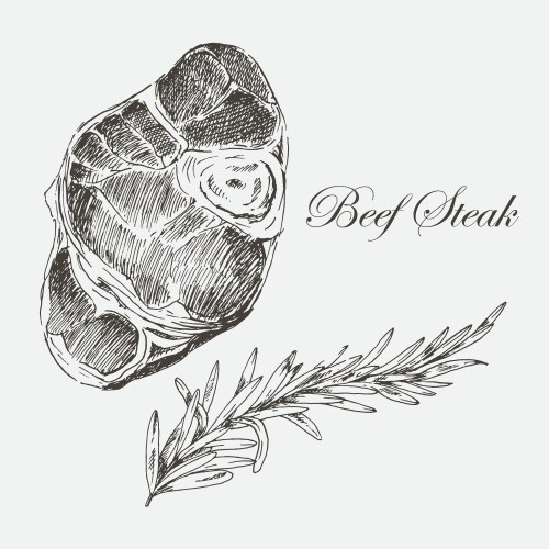 Sketch hand drawn grilled steak with pepper Vector Image