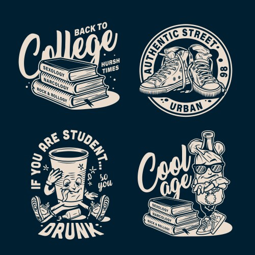 Vintage monochrome college logos Royalty Free Vector Image