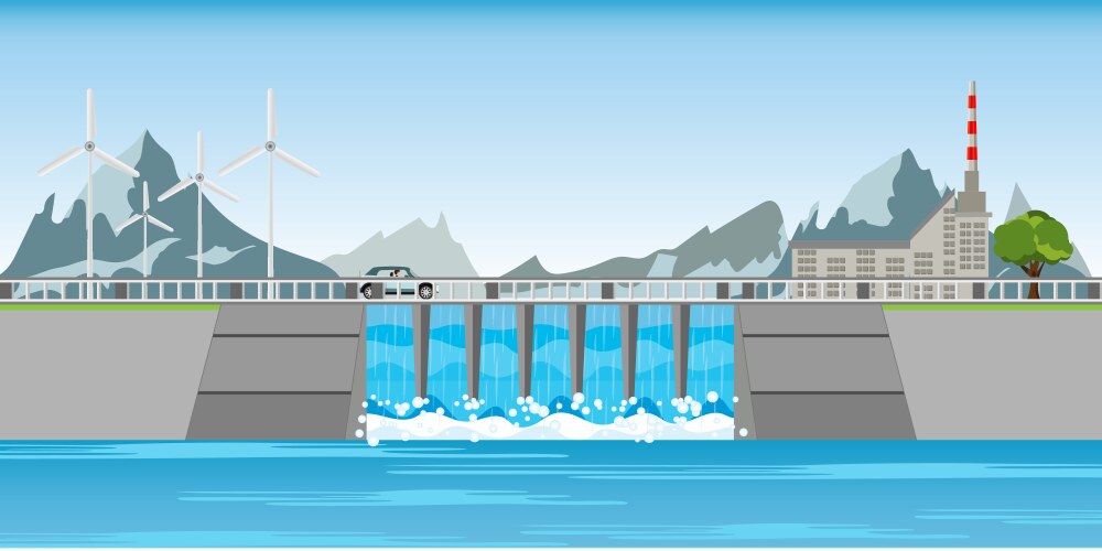 Dam collapse and heavy rain drops Royalty Free Vector Image